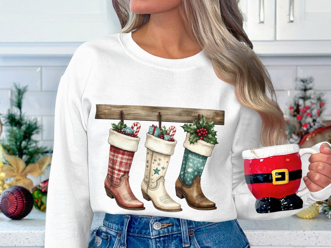 Western Christmas Stockings Cowboy Boots PNG, Rustic Holiday Printable ...