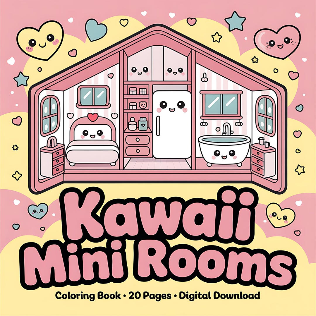 Kawaii Mini Rooms Coloring Book, 20 Adorable Dollhouse-inspired Rooms ...
