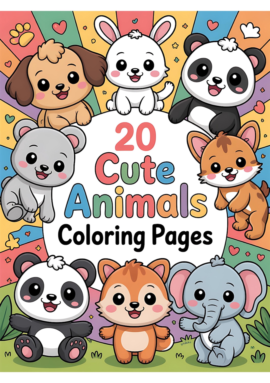 Cute Animals Coloring Book for Kids – 20 Kawaii Animal Pages, Printable ...