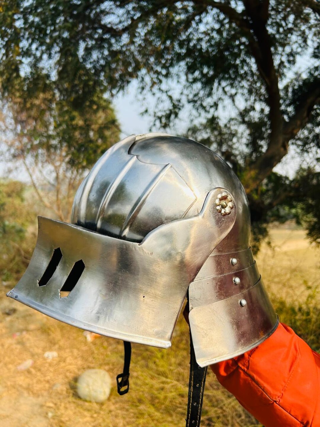 Medieval Knight Steel German Sallet Helmet With Long Tail- Larp Knight ...