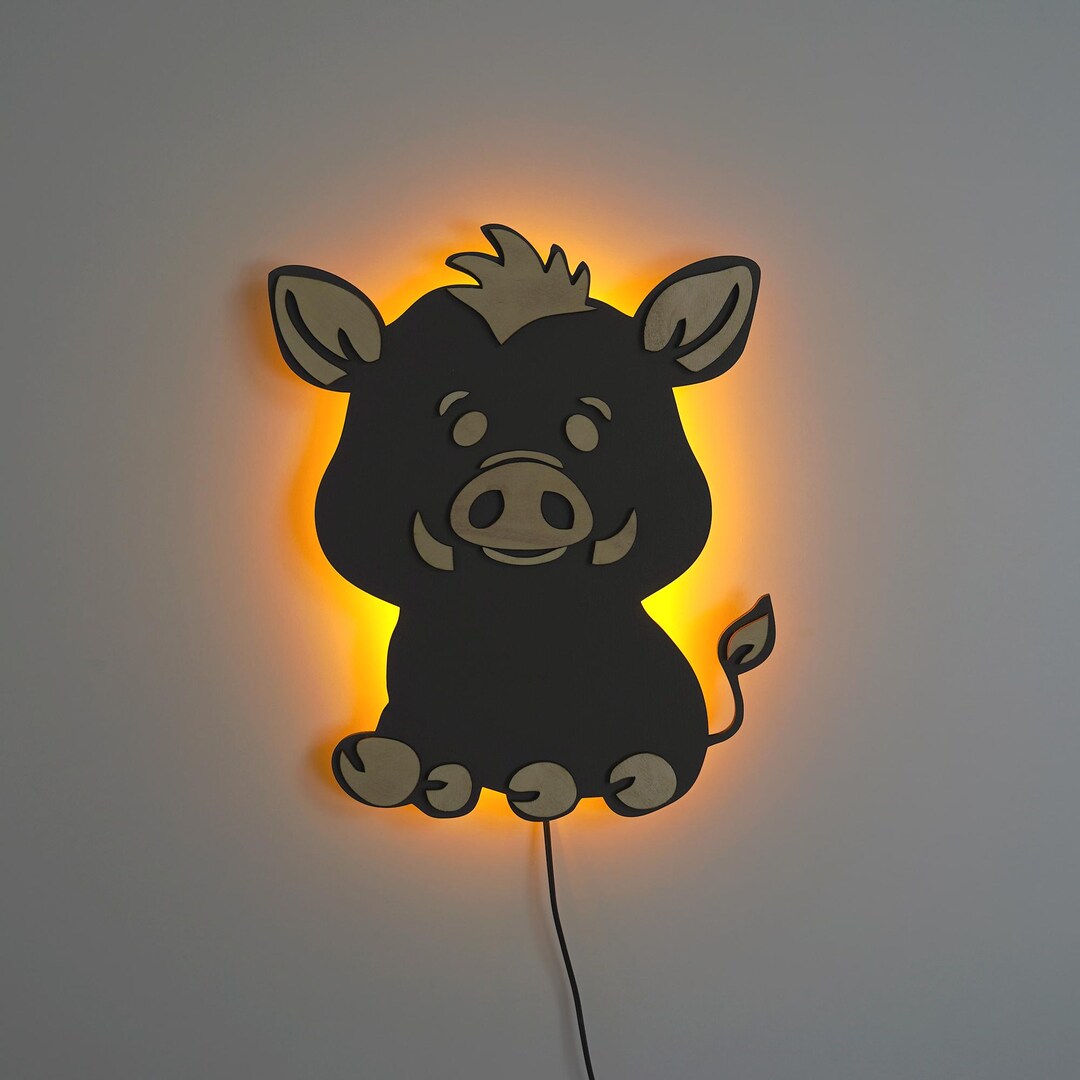 Handmade Wooden Wild Boar Wall Lamp, Safari Jungle Nursery Night Light ...