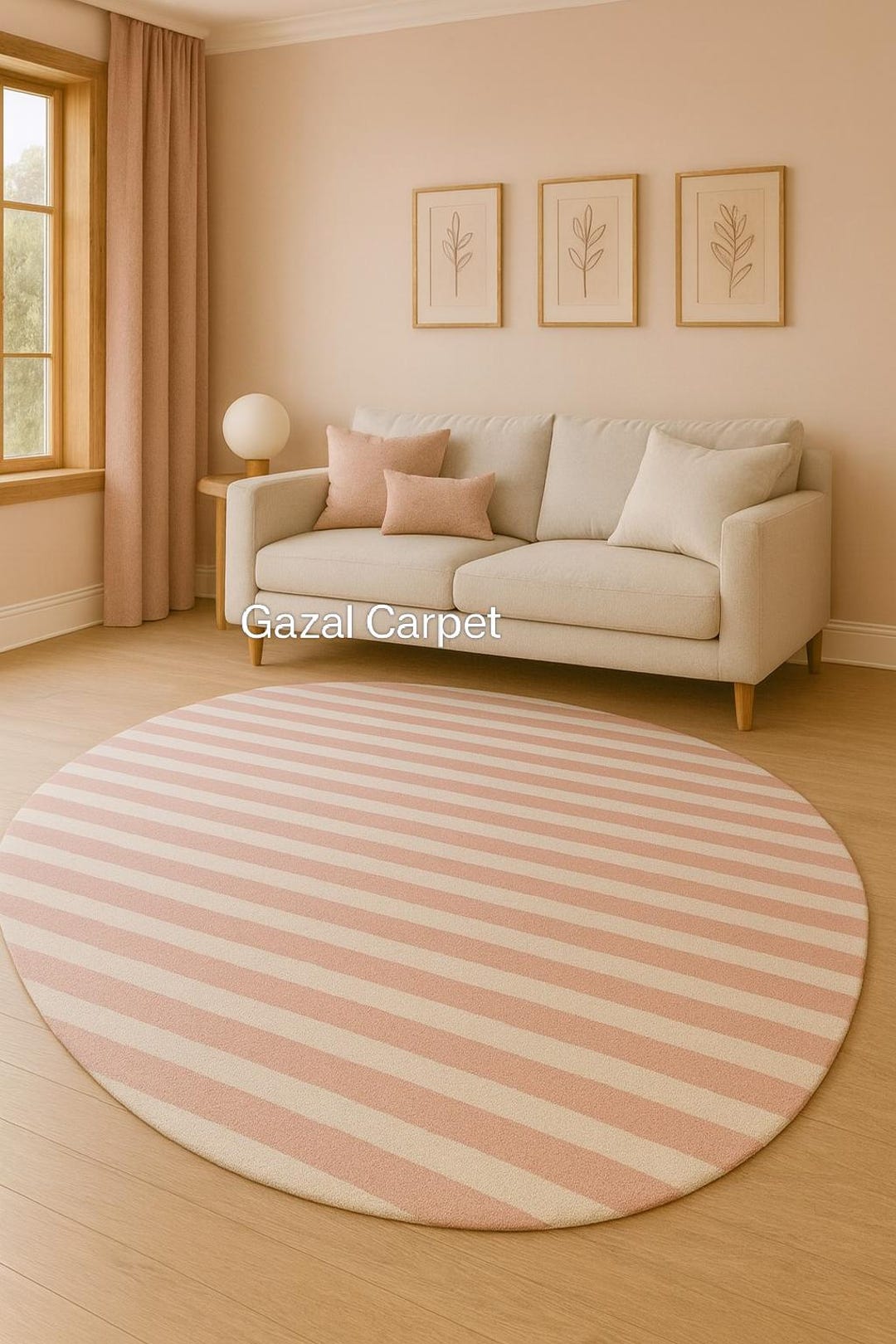 Pink Striped Round Rug – Modern Pastel Circular Carpet, Handmade Tufted ...