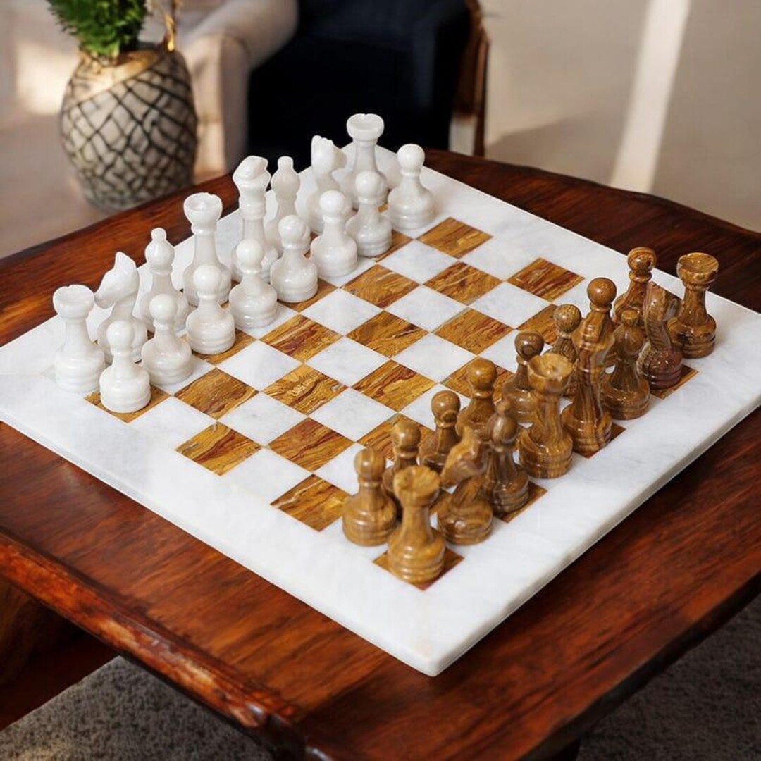 Handmade Marble Chess Set With Weighted Stone Pieces | Classic Board ...