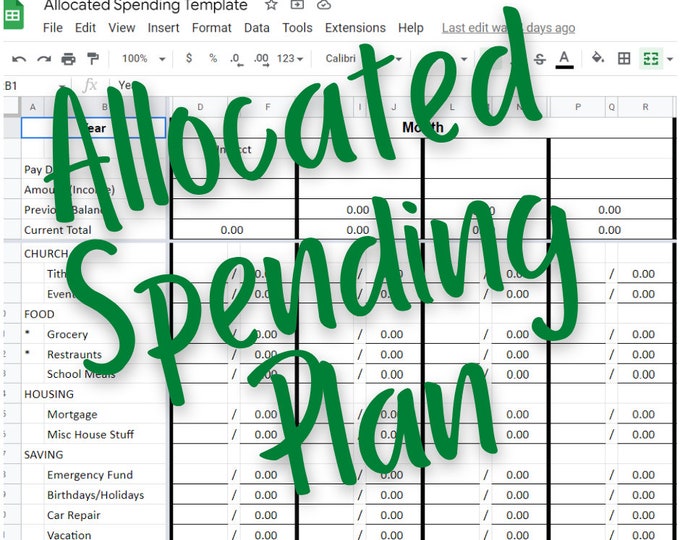 Allocated Spending Sheets - Etsy
