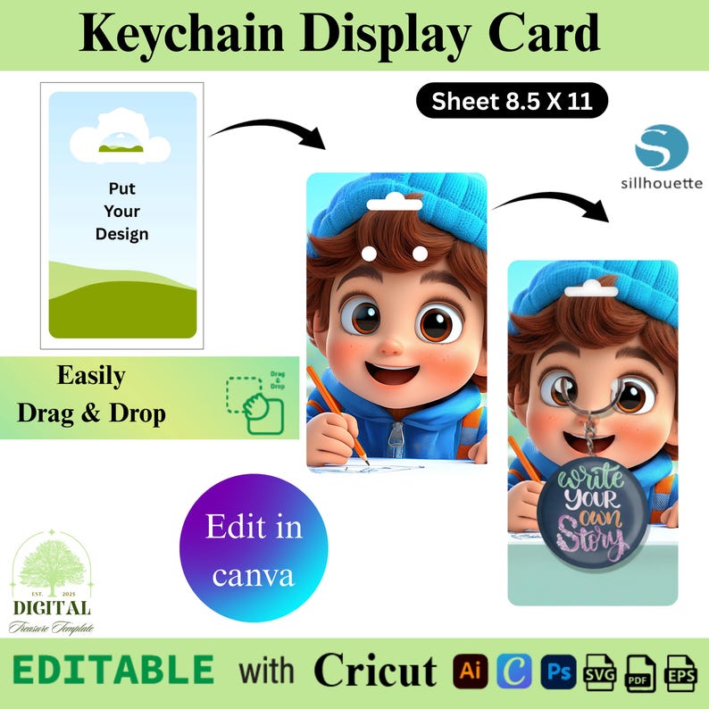 Keychain Display Card Template, Canva Editable Keyring (svg, Pdf, Ai ...