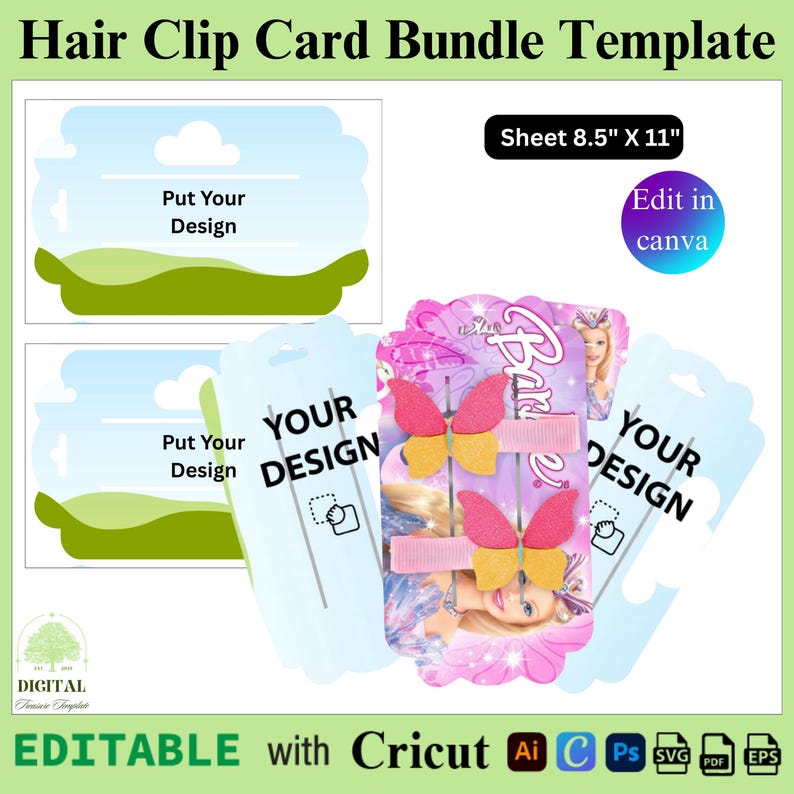 Hair Clip Card Bundle Template, Claw Clip Cards SVG, Hair Clip Holder ...