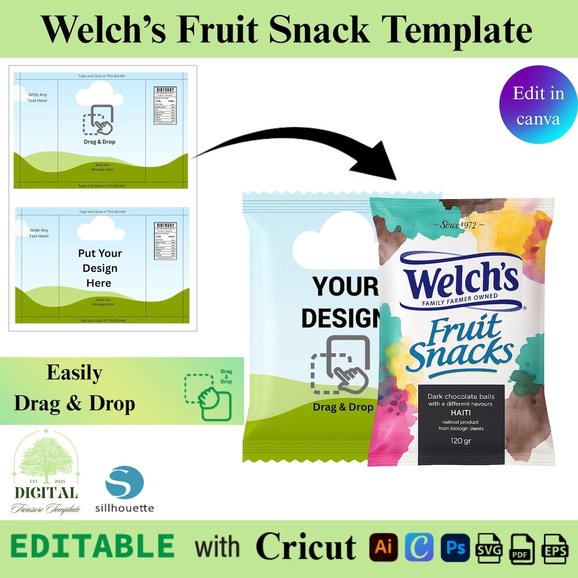 Welch's Fruit Snack Template, Welch's Fruit Snack Wrapper, Canva ...
