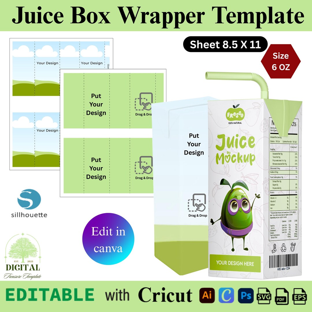 Juice Box Template, Juice Box Wrapper Template, Juice Box Label SVG ...