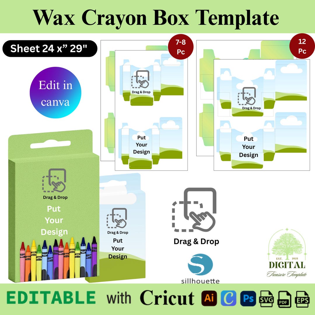 Wax Crayon Box Template, Crayon Box SVG, Canva Editable Crayon Box ...