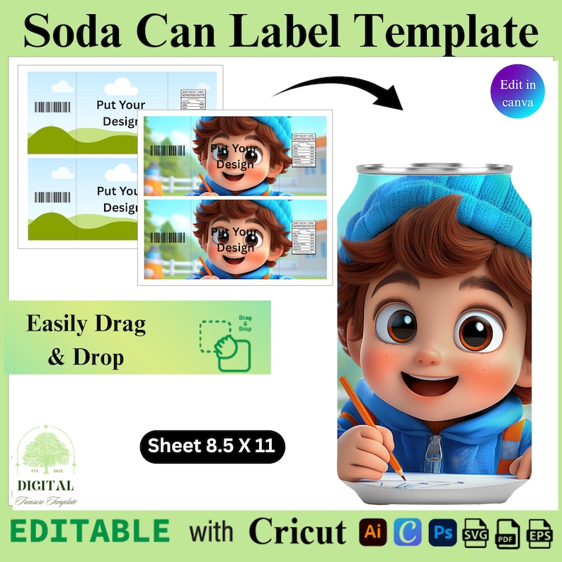 Soda Can Label Template, Soda Can Wrapper Template, Soda Can SVG, Blank ...