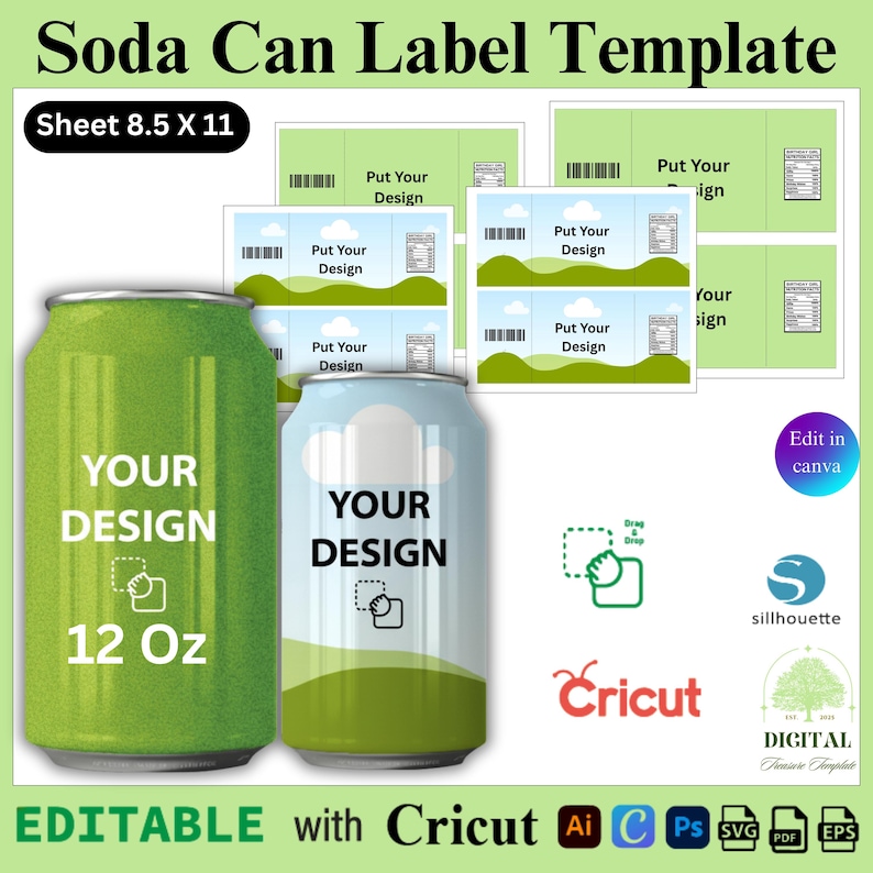 Soda Can Label Template, Soda Can Wrapper Template, Soda Can SVG, Blank ...