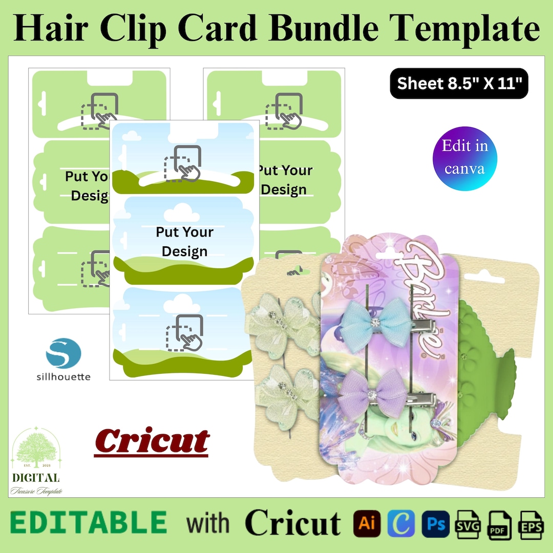 Hair Clip Card Bundle Template, Claw Clip Cards SVG, Hair Clip Holder ...