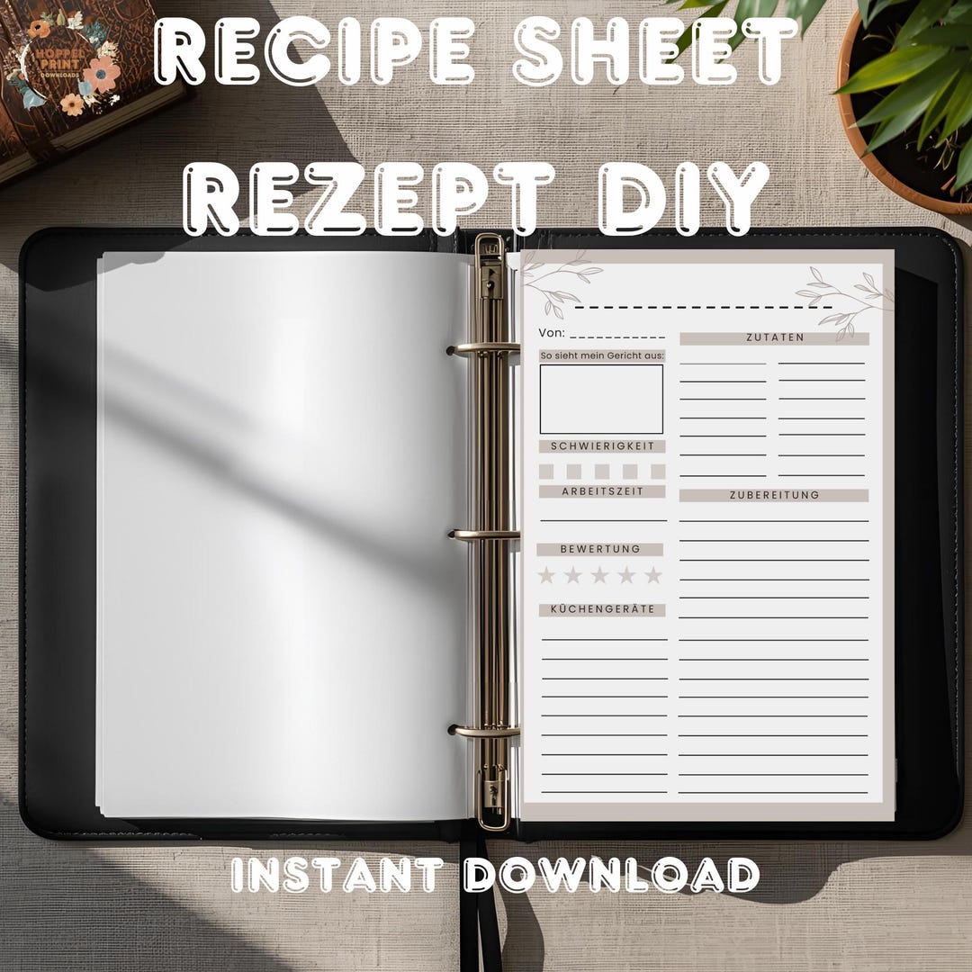 Digital Recipe Template for Printing | Recipe Sheet PDF | Kitchen ...