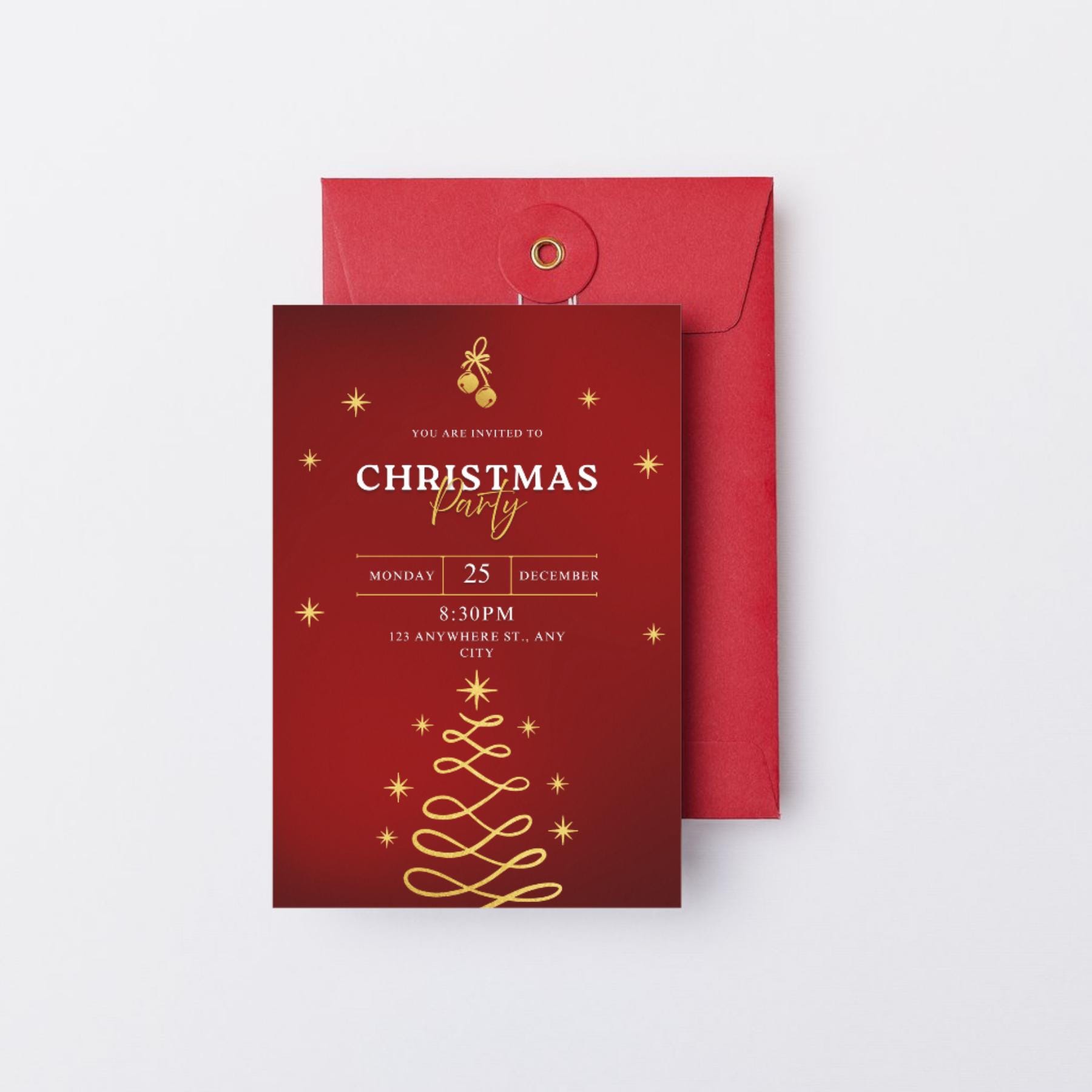 Red & Gold Christmas Party Invitation, Printable Template - Etsy