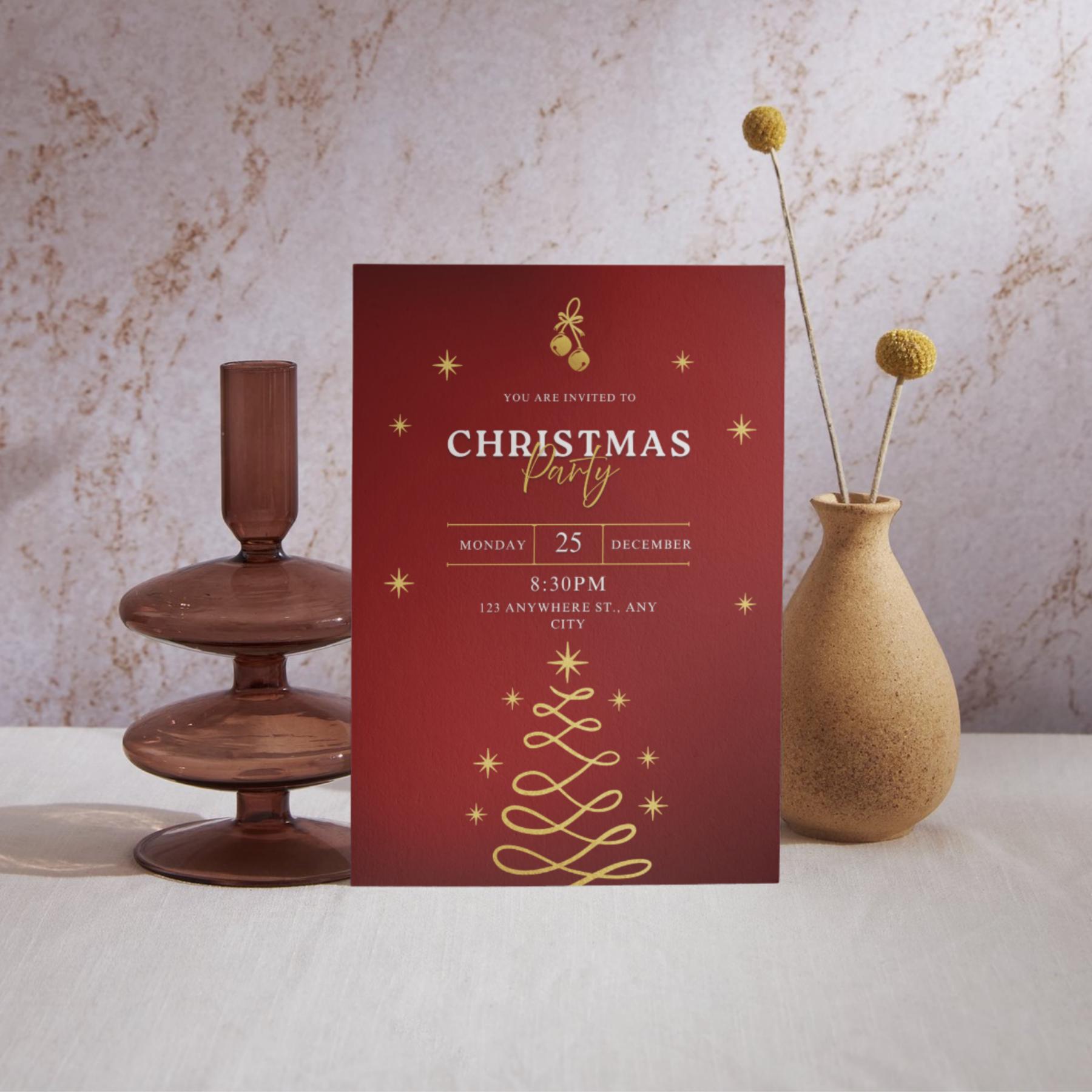 Red & Gold Christmas Party Invitation, Printable Template - Etsy