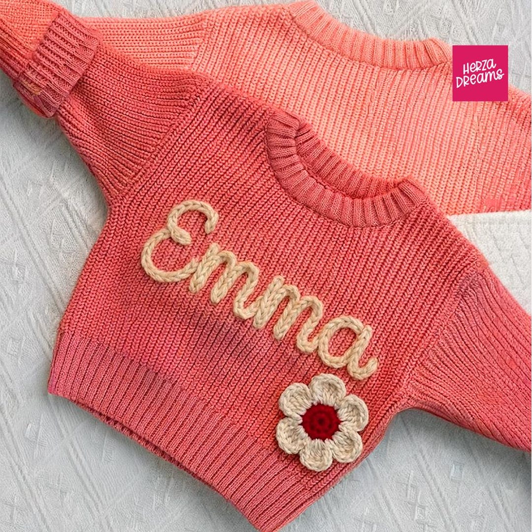 Personalized Baby Sweater Customized Name Knit Pullover Floral ...