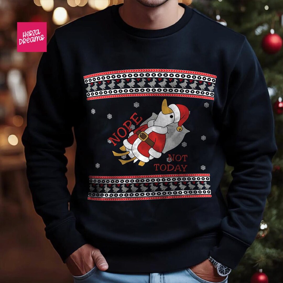 Funny Christmas Duck Sweatshirt – Nope Not Today Lazy Santa Ugly Xmas ...