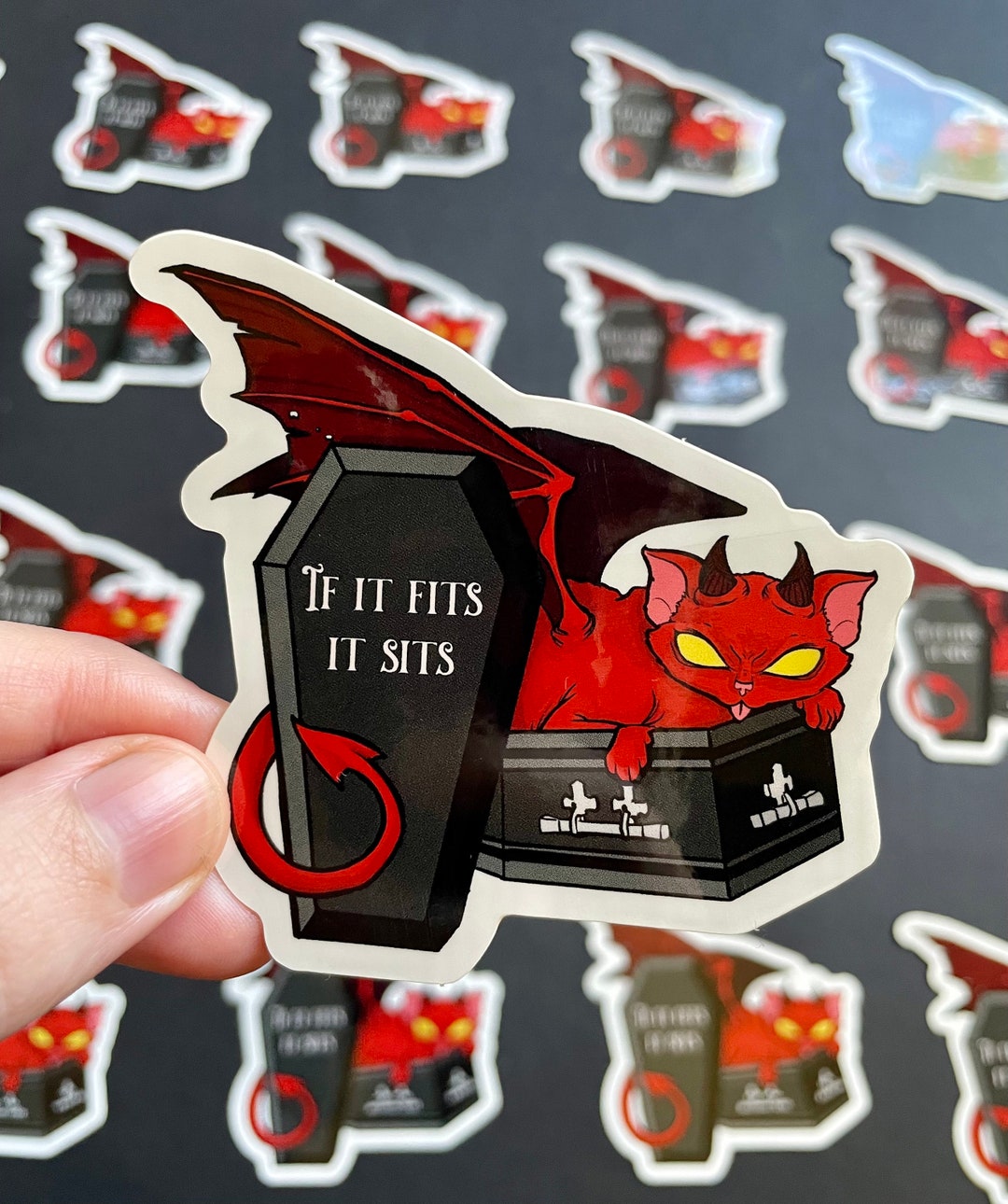 If It Fits It Sits Gothic Demon Cat Sticker - Etsy