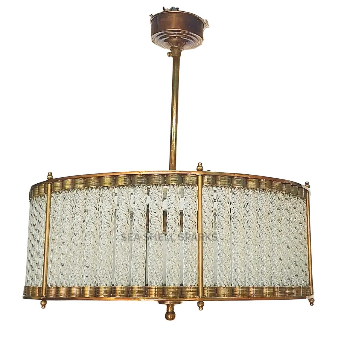 Art Deco Brass & Ribbed Glass Ceiling Light | Vintage Style Fixture - Etsy