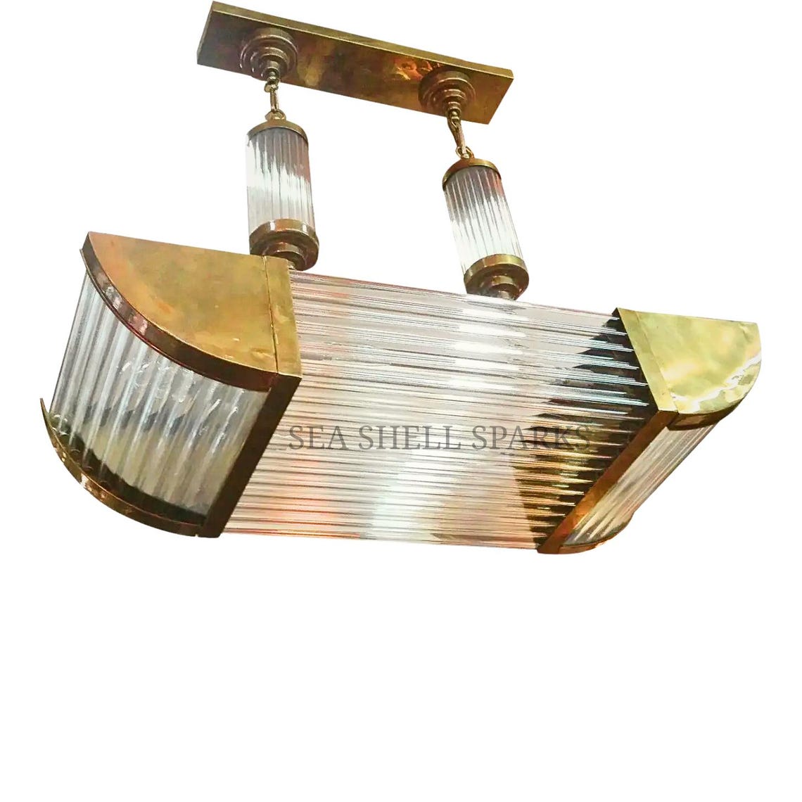 Art Deco Vintage Skyscraper Hanging Fixture | Antique Brass & Clear ...