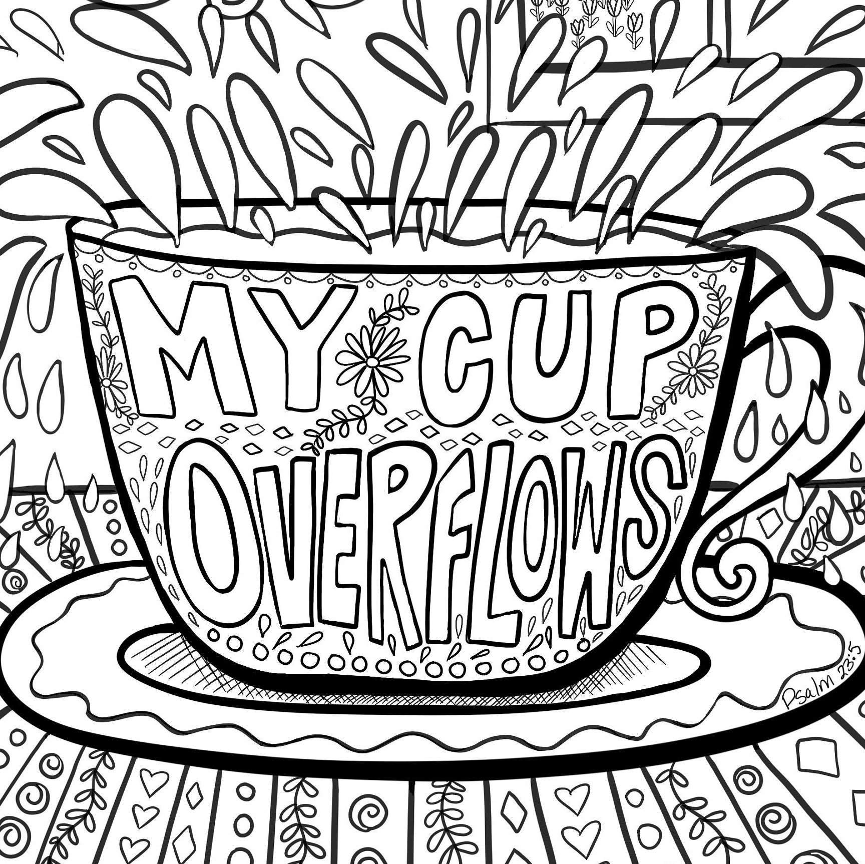 My Cup Overflows Coloring Page - Printable Coloring Page - Downloadable ...