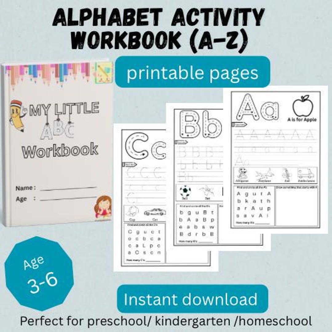 Alphabet Activity Workbook A-Z | Letter Tracing & Phonics | Preschool ...