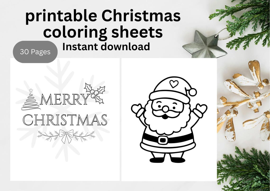 Buy Christmas Coloring Pages for Kids | 30 Holiday Designs (PDF & PNG ...