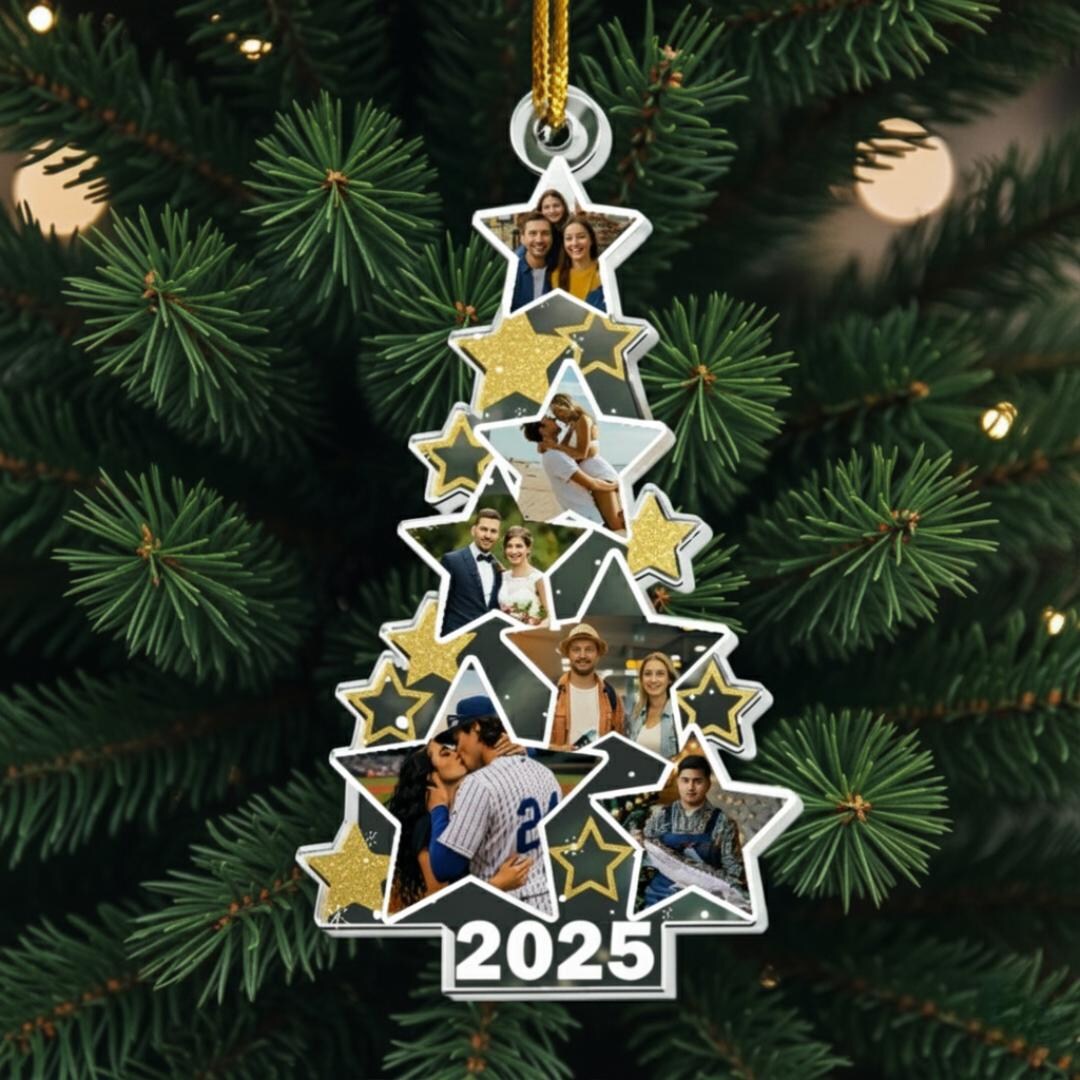 Custom Family Photo Christmas Tree Shaped Acrylic Ornament, Family Tree ...