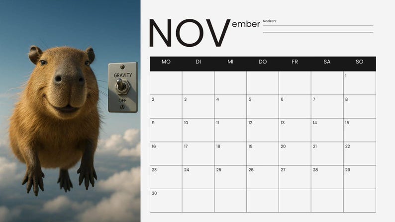 Capybara Calendar 2026 – Out of the Box | Fun Digital Wall Calendar - Etsy