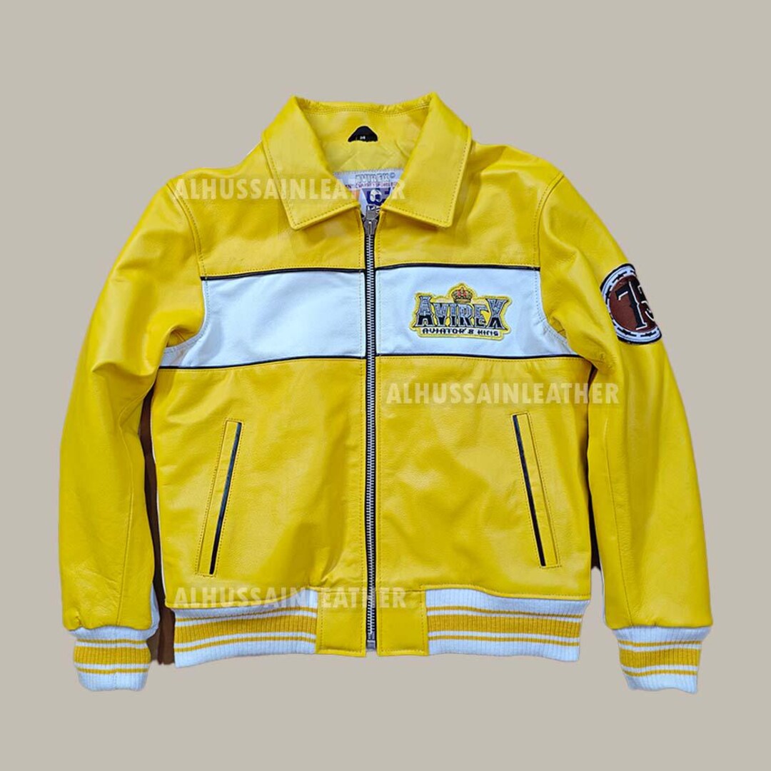 Vintage Yellow Avirex Leather Jacket Men’s Bomber Coat Retro 90s ...