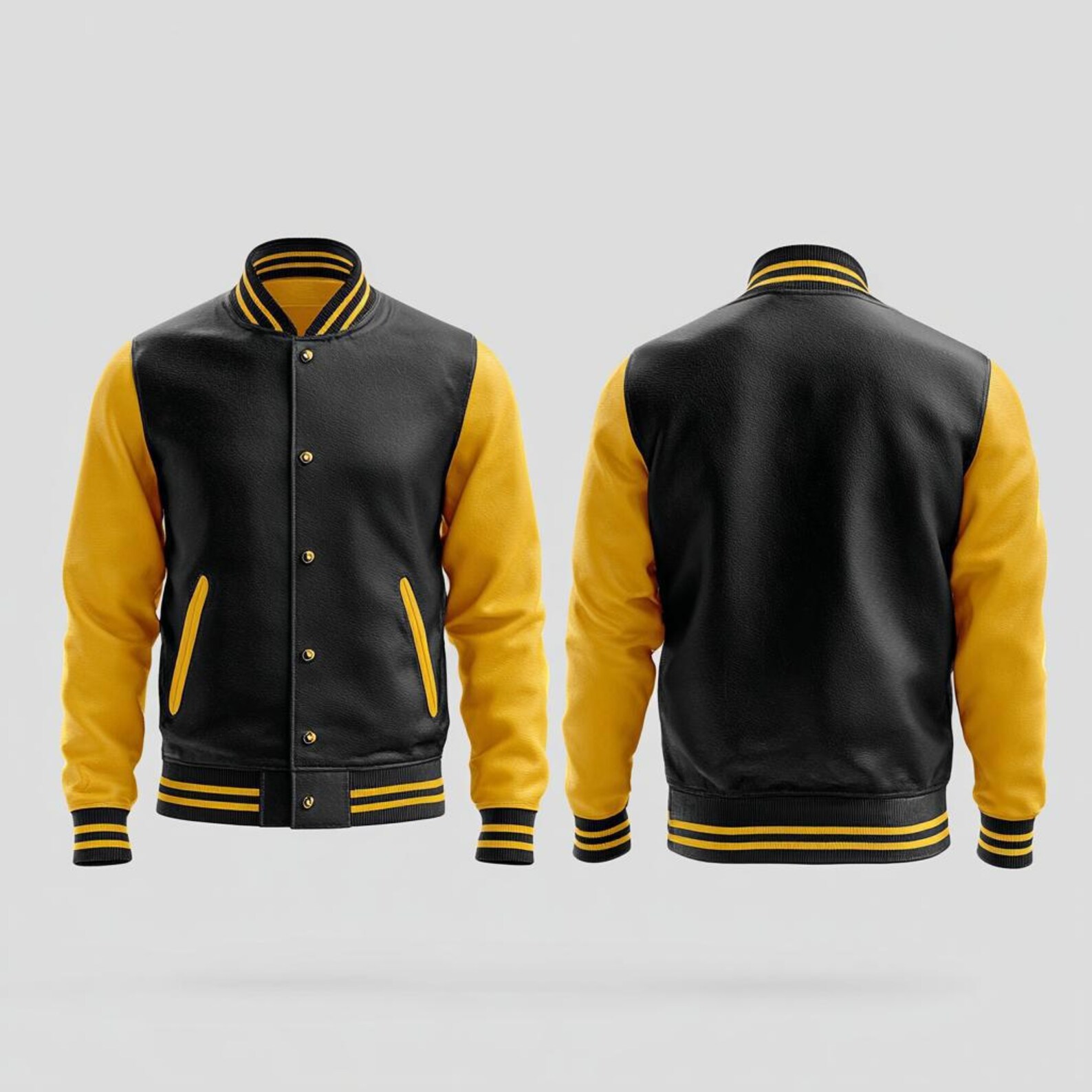 Vintage Varsity Jacket | Black Wool Body Yellow Leather Sleeve College ...