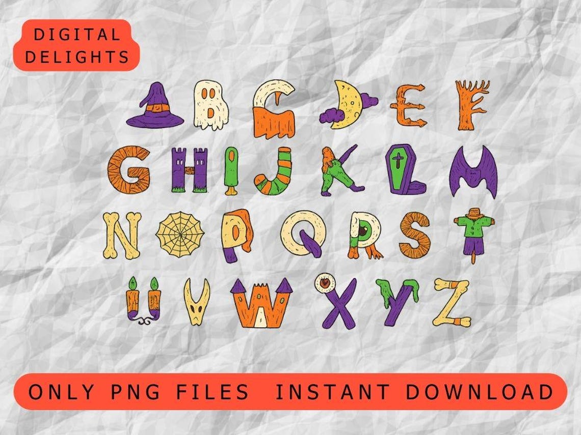 Halloween Doodle Font PNG, Spooky Letters (digital Download) - Etsy