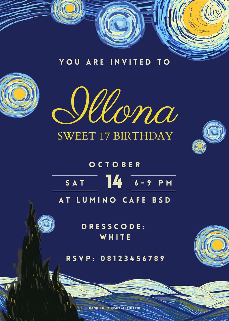 Starry Night Van Gogh Invitation Template - Etsy