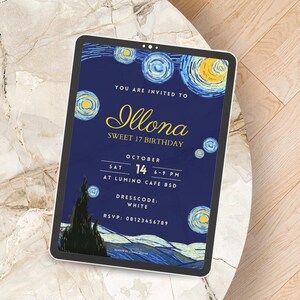 Starry Night Van Gogh Invitation Template - Etsy
