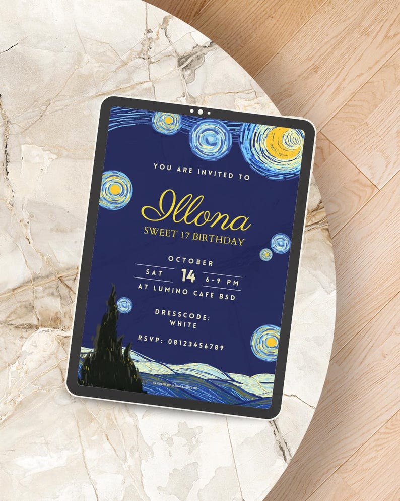 Starry Night Van Gogh Invitation Template - Etsy
