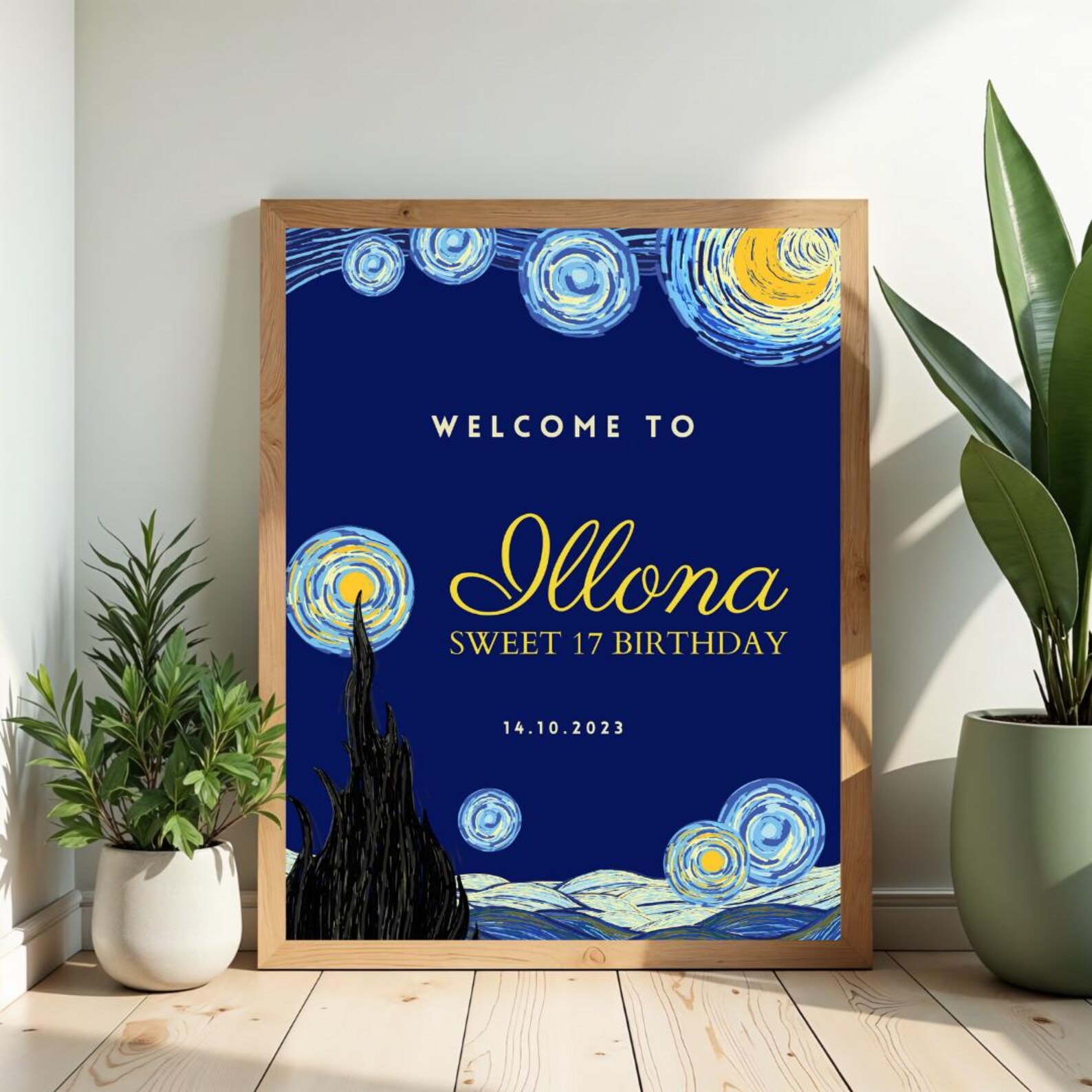 The Starry Night Van Gogh Welcome Sign Birthday Editable Template - Etsy