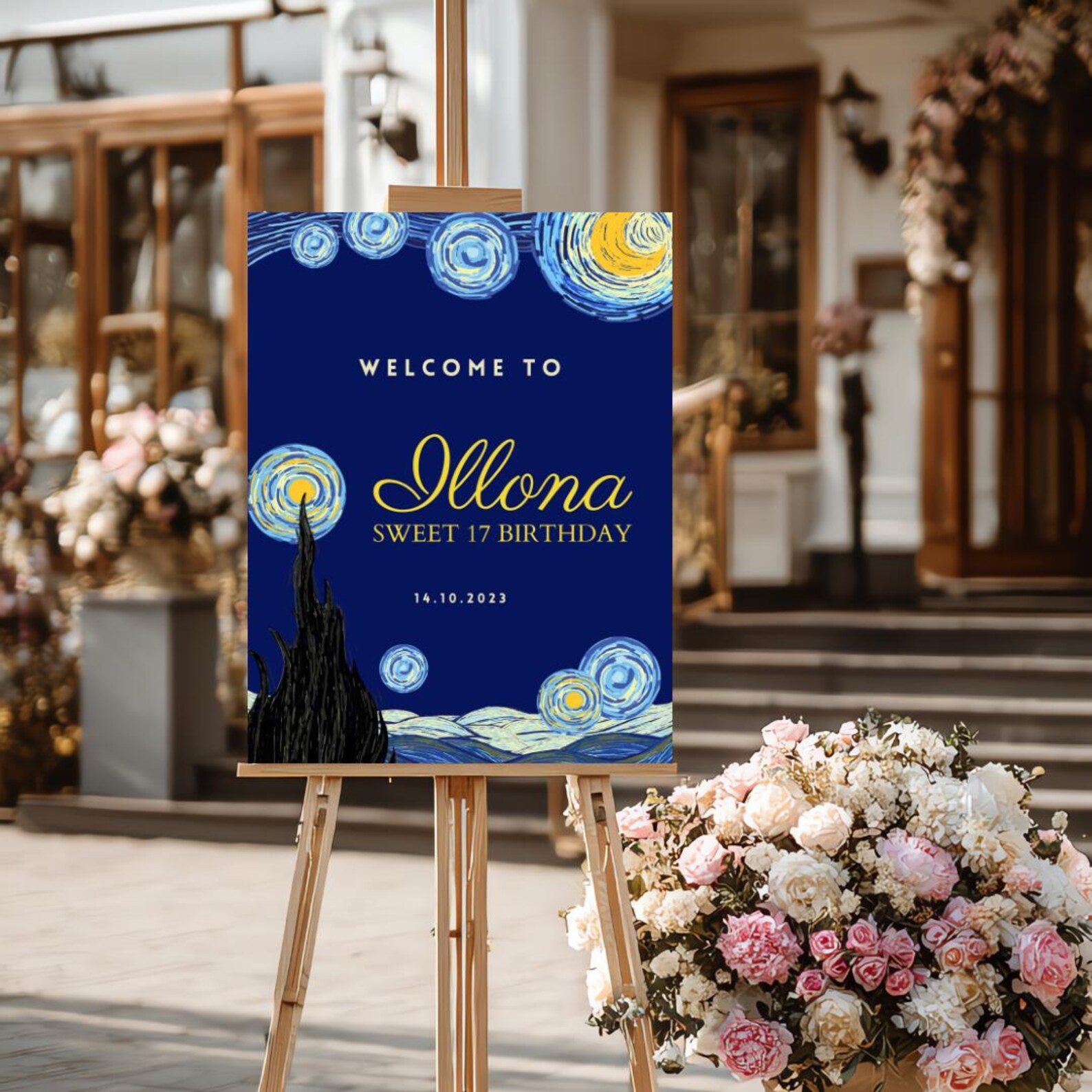 The Starry Night Van Gogh Welcome Sign Birthday Editable Template - Etsy