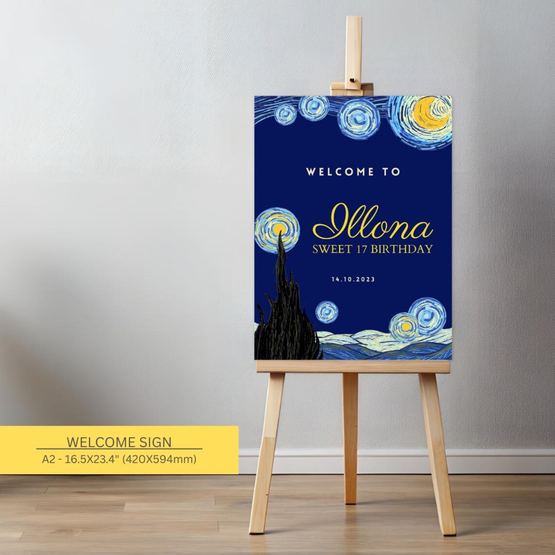 The Starry Night Van Gogh Welcome Sign Birthday Editable Template - Etsy