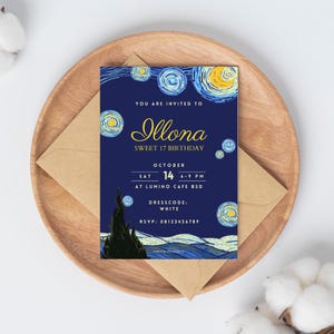 Starry Night Van Gogh Invitation Template - Etsy