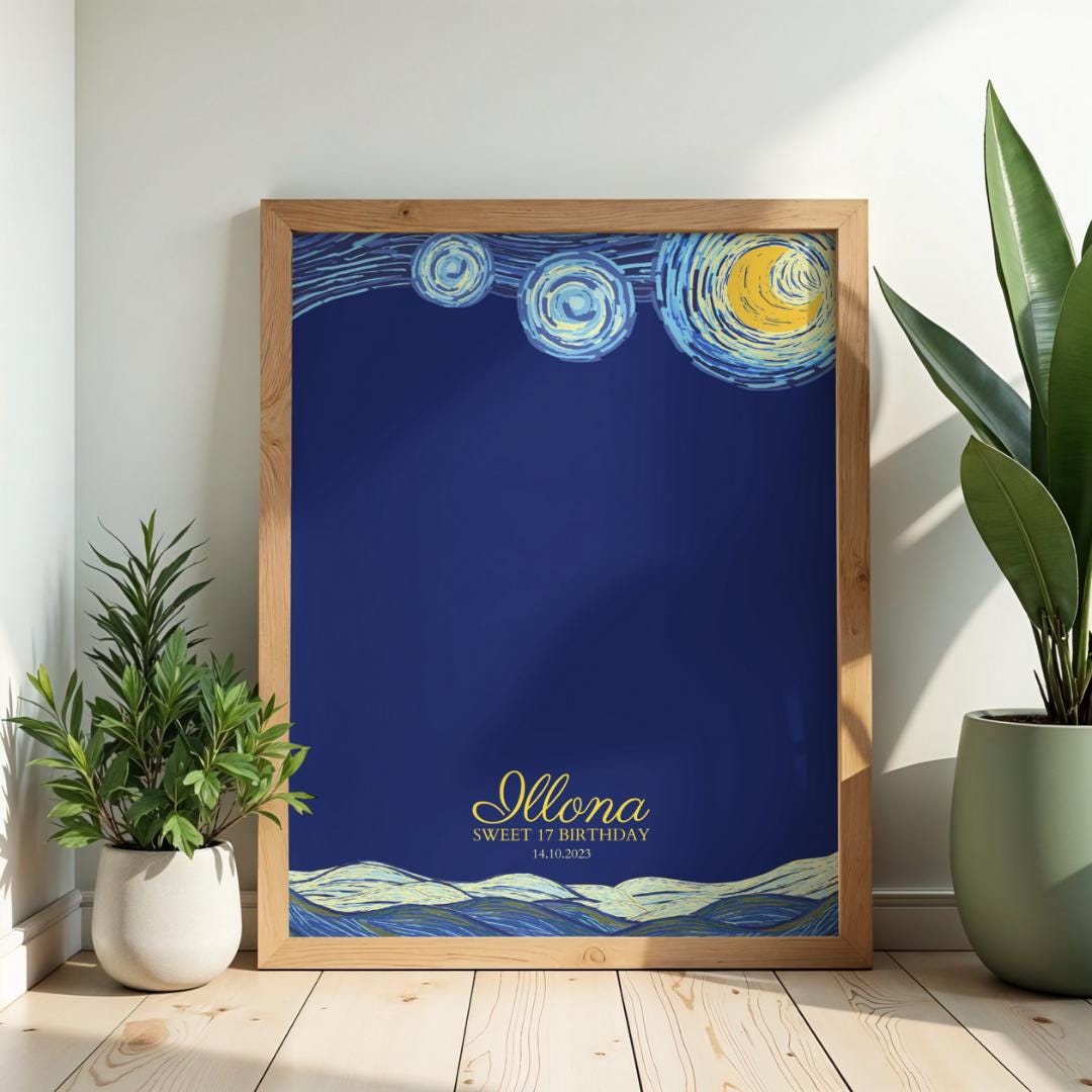 The Starry Night Van Gogh Sign Board Birthday Editable Template - Etsy
