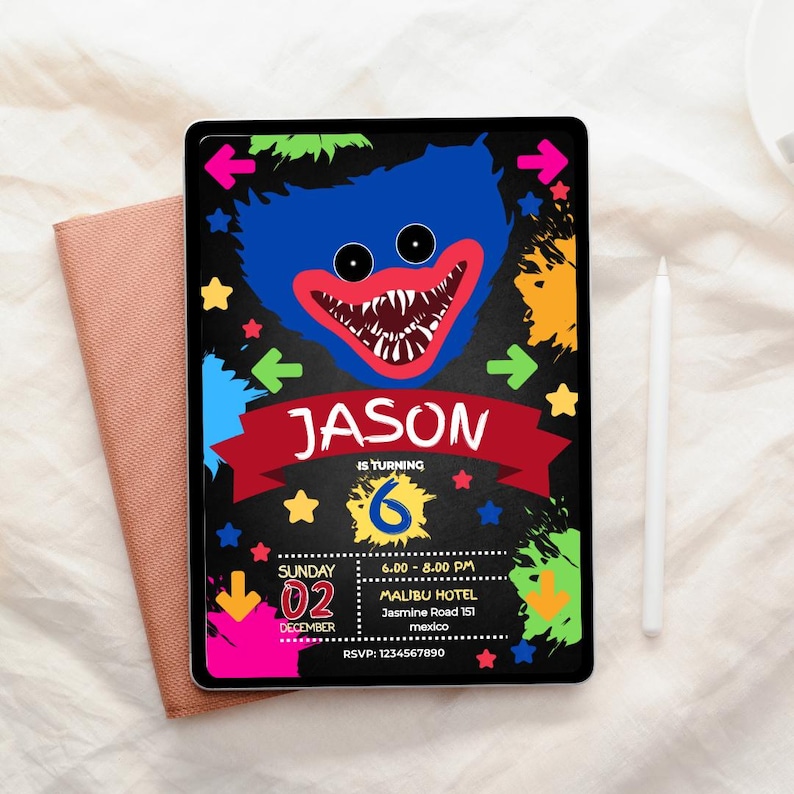 Blue Furry Monster Birthday Invitation, Scary Game Party Invite ...