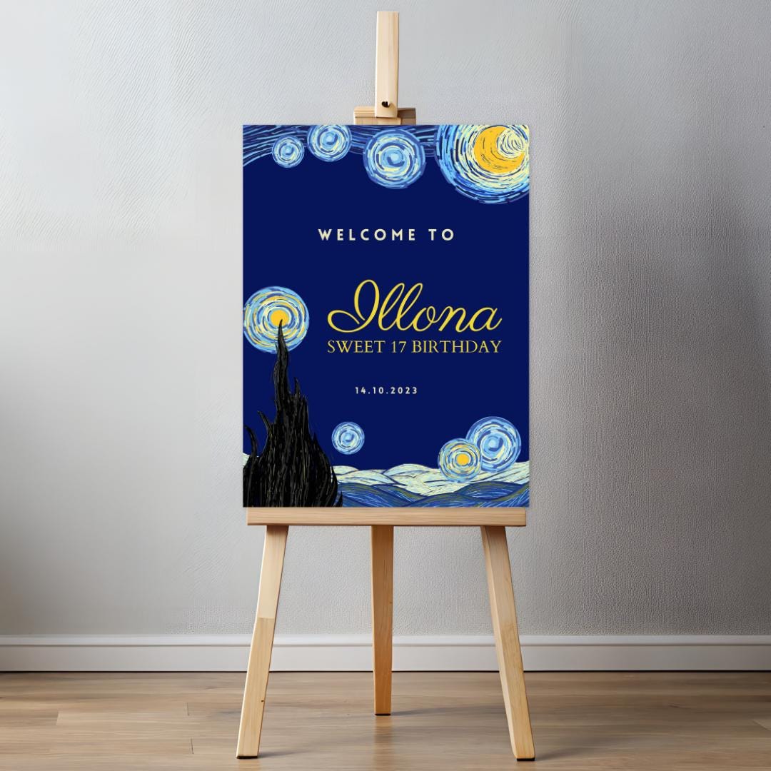 The Starry Night Van Gogh Welcome Sign Birthday Editable Template - Etsy