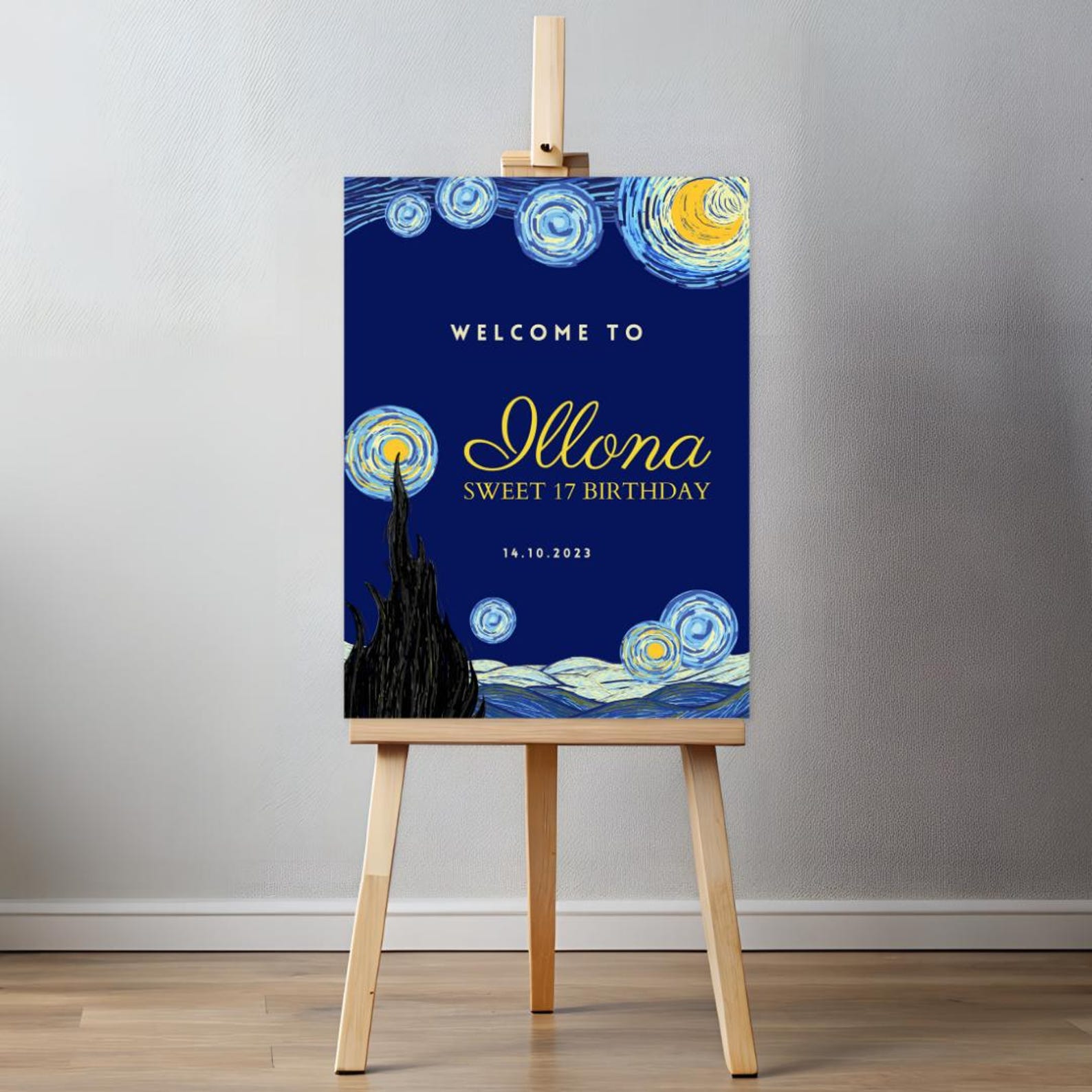 The Starry Night Van Gogh Welcome Sign Birthday Editable Template - Etsy