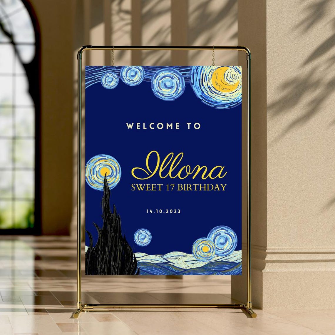 The Starry Night Van Gogh Welcome Sign Birthday Editable Template - Etsy