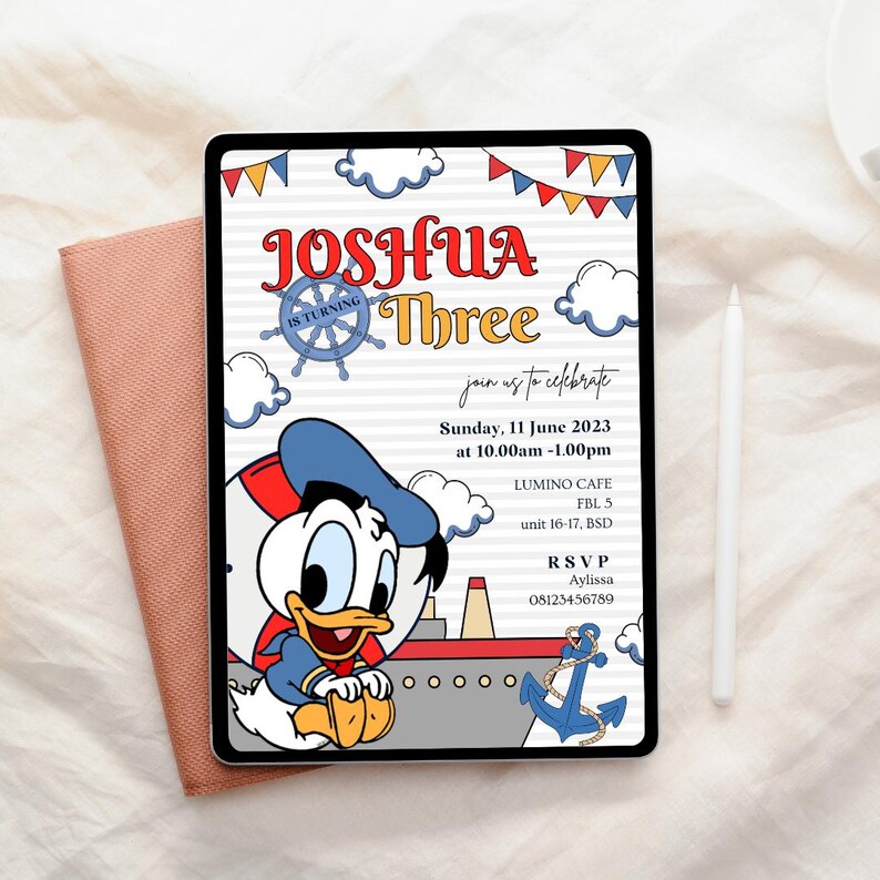 Editable Sailor Duck Themed Birthday Invite, Navy & Yellow Party ...