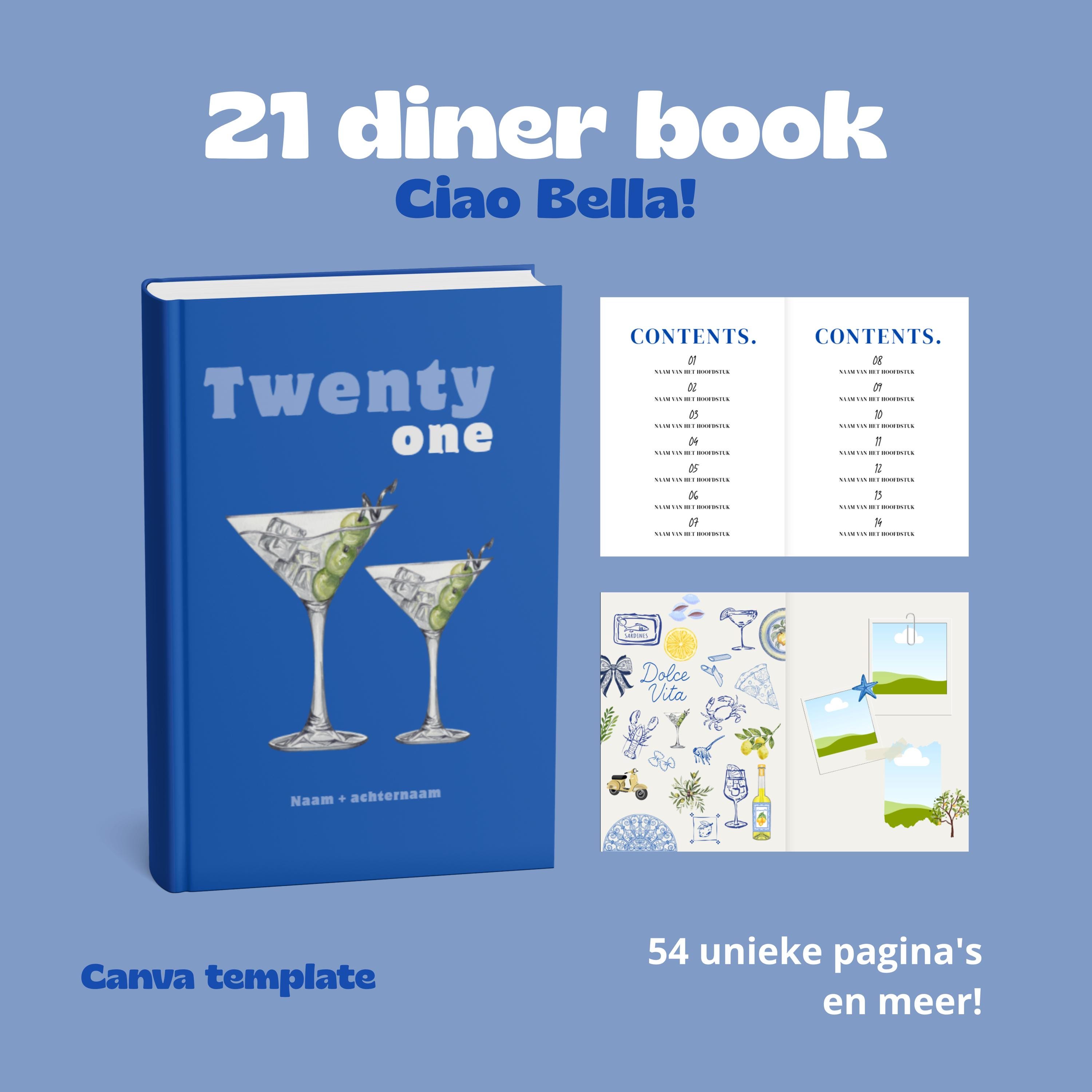 21 diner boek • aanpasbaar Canva template • 50+ pagina's • thema ciao ...