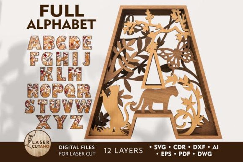 Laser Cut Multilayer Alphabet SVG Bundle | 3D Floral Letters A-Z ...
