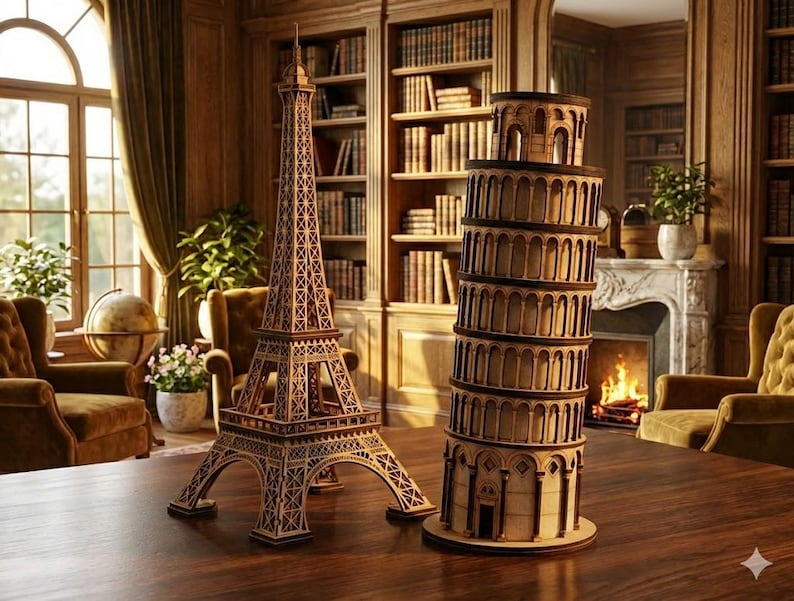 Eiffel Tower & Pisa Tower Laser Cut Files | Landmark Wood Decor SVG DXF ...