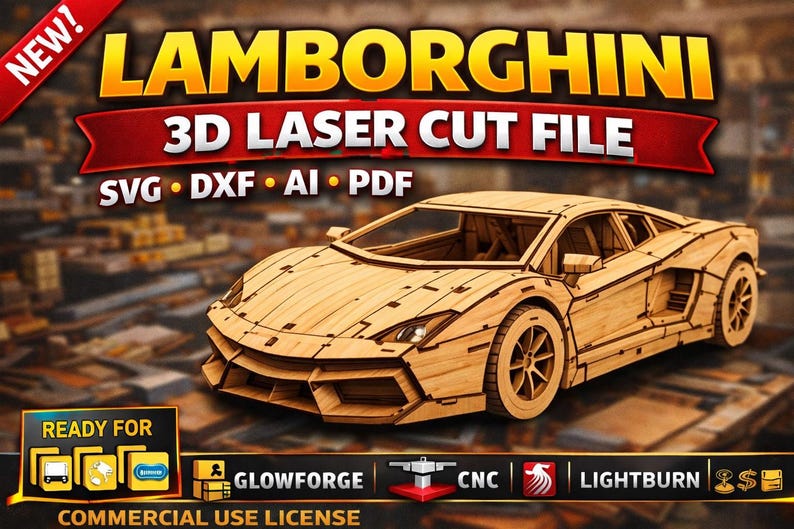 Lamborghini 3D Laser Cut File SVG DXF | Wooden Supercar Puzzle | CNC ...