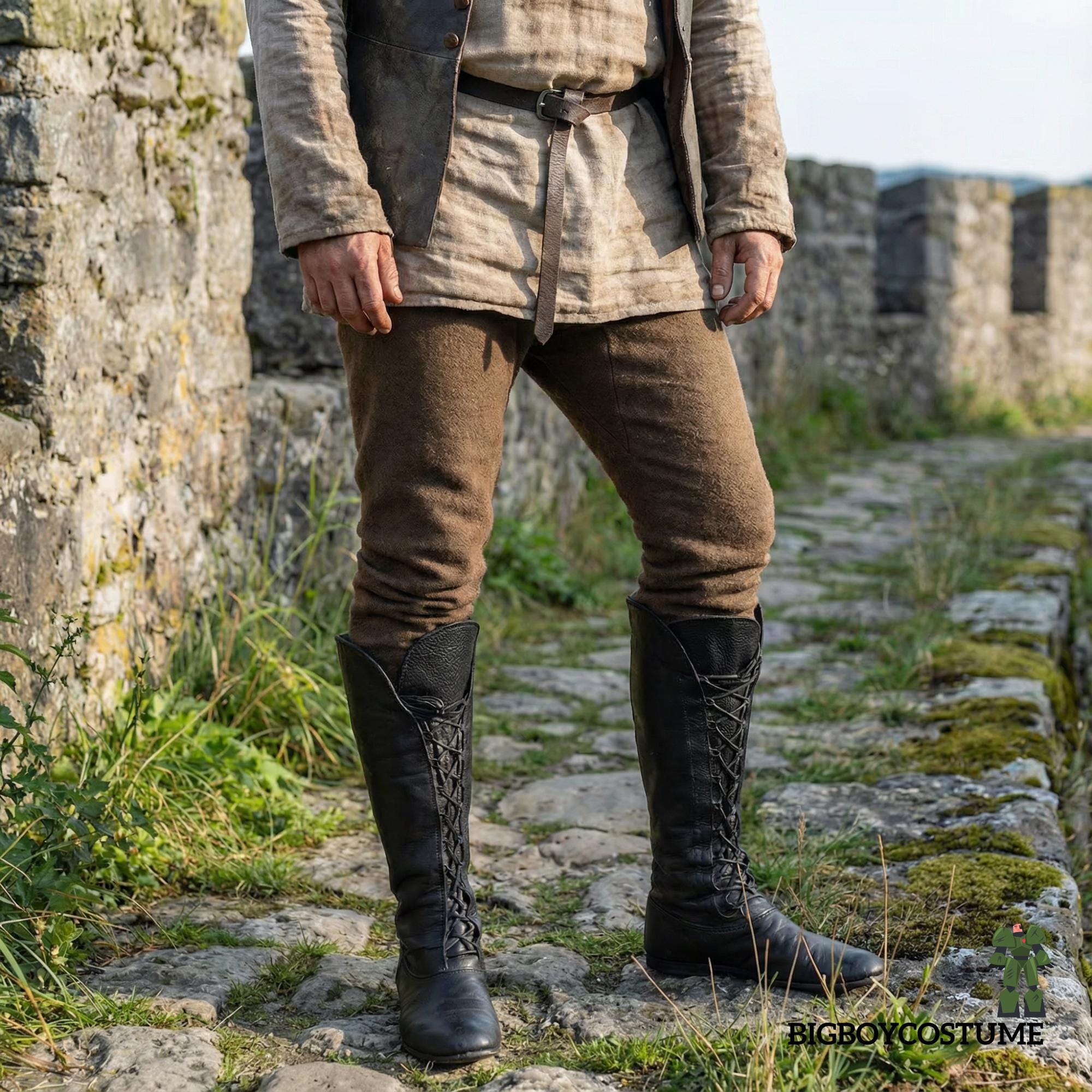 Black Medieval Tall Boots for Men – Renaissance Lace-up Knight Boots ...